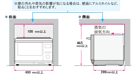 ウォーターオーブン(ヘルシオ)|設置について(AX-AW600/AX ウォーターオーブン(ヘルシオ)|設置について(AX-AW600/AX